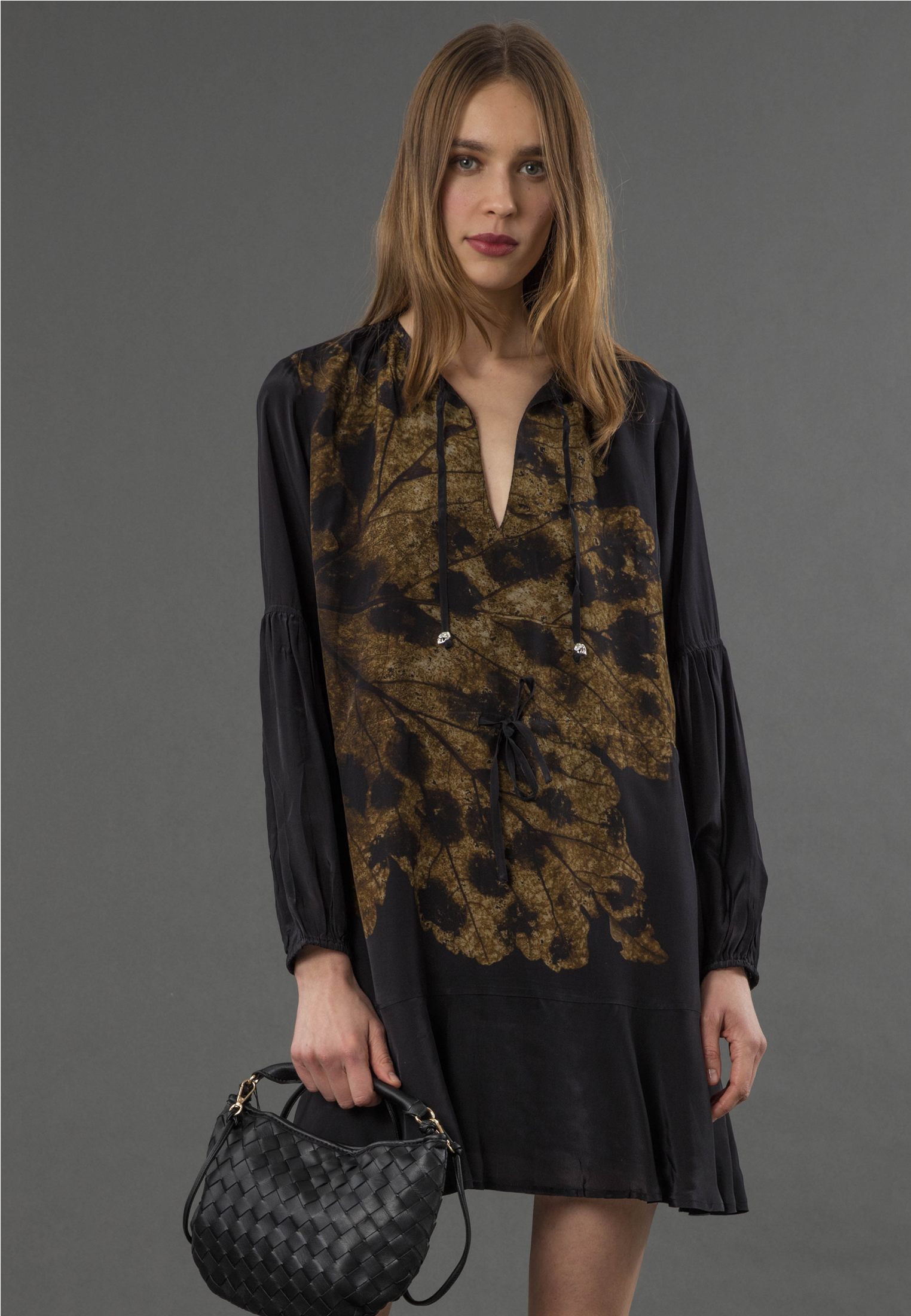 RELIGION Infinity Short Mustard Printed Long Sleeve Dress