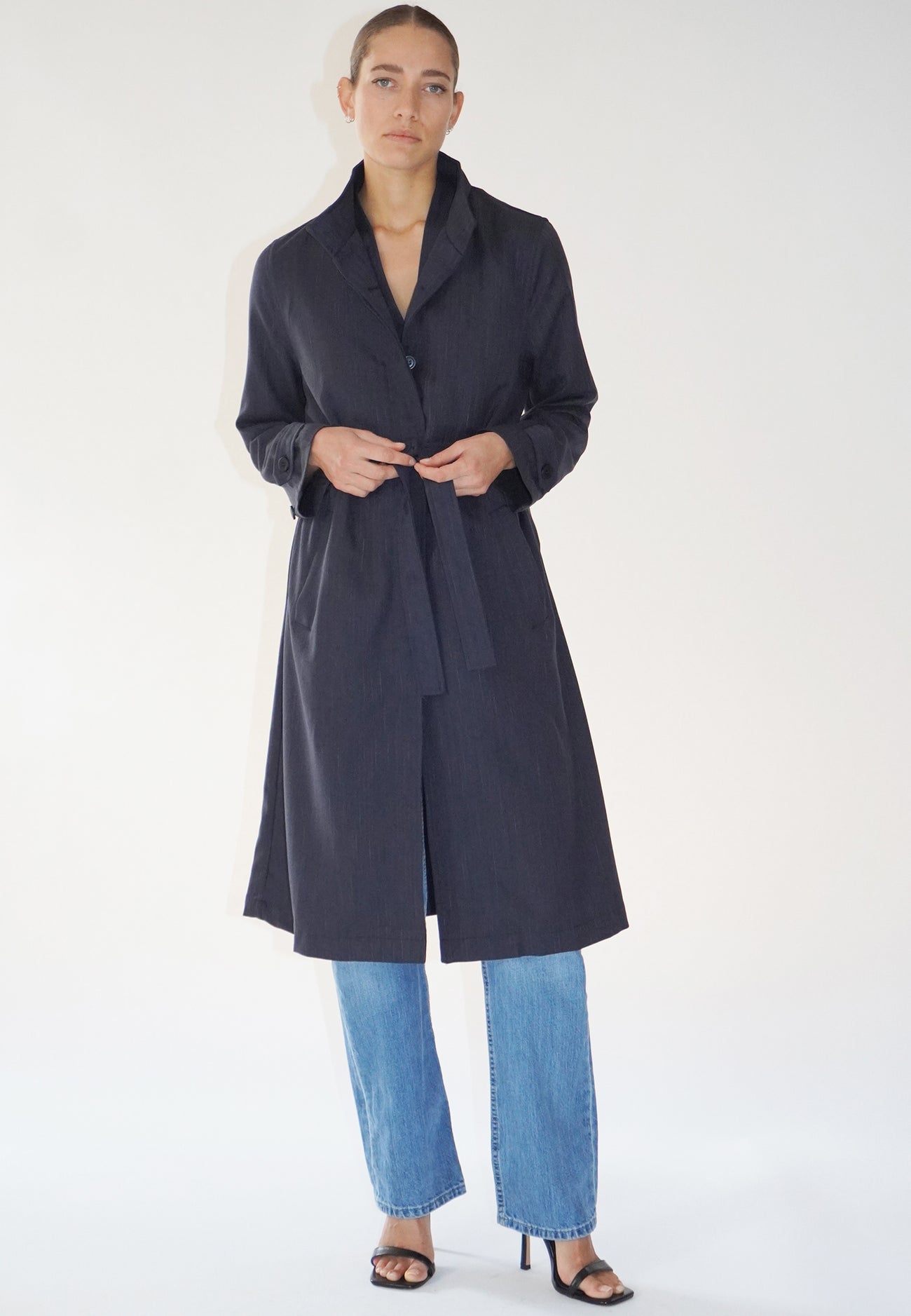 RELIGION Sharp Grey Tailored Midi Coat