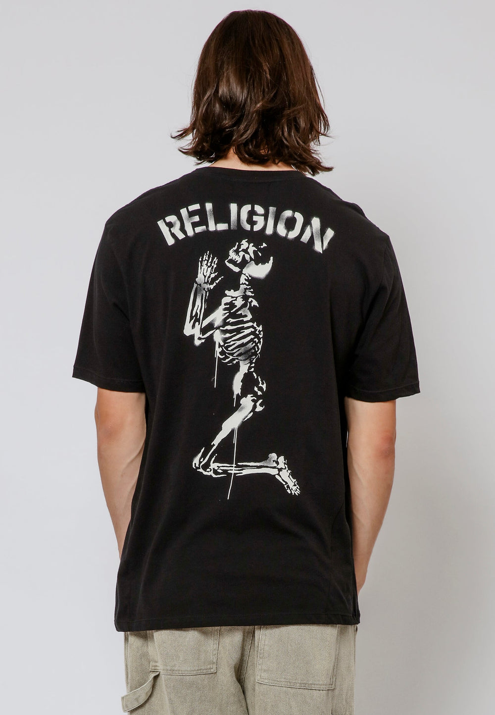 RELIGION Praying Skeleton Graphic Black T-Shirt