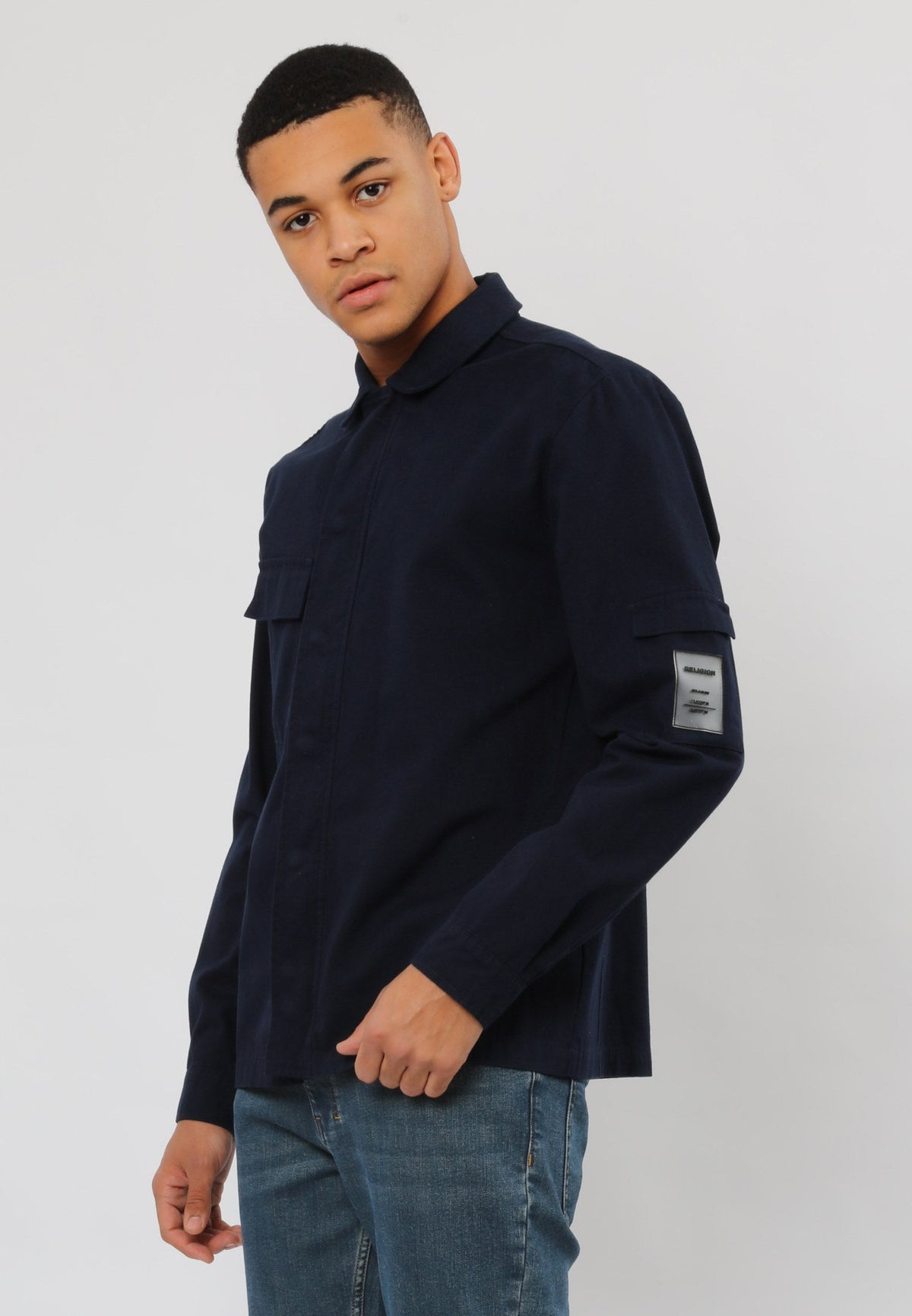 RELIGION Evade Blue Cotton Shirt