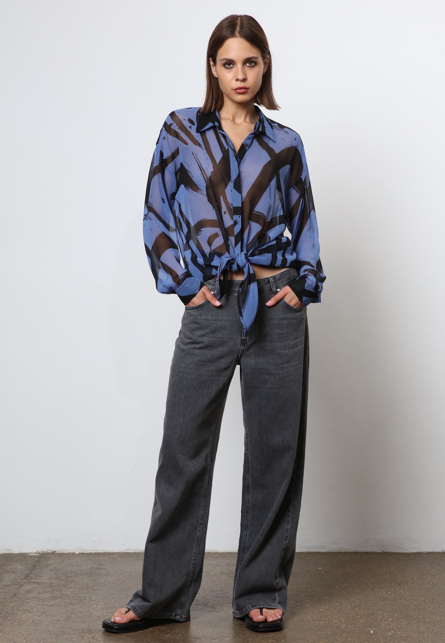 RELIGION Dusk Printed Blue Longline Shirt
