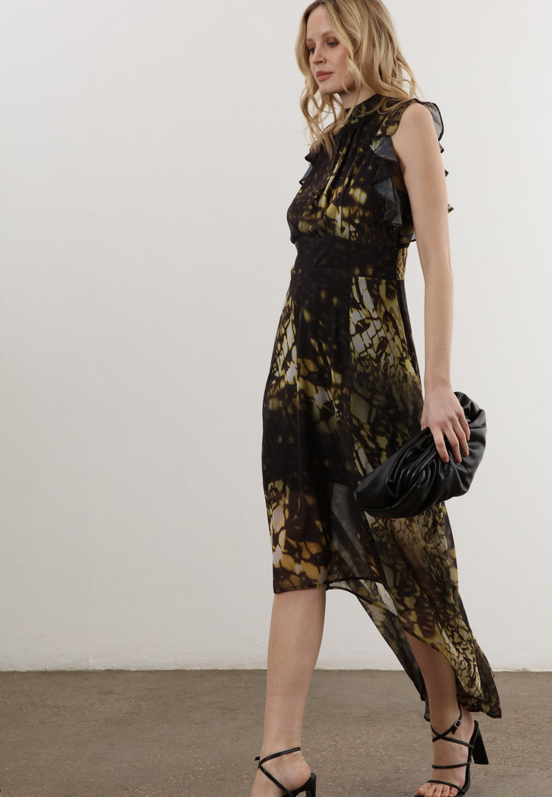 RELIGION Eclipse Printed Yellow And Black Maxi Dress